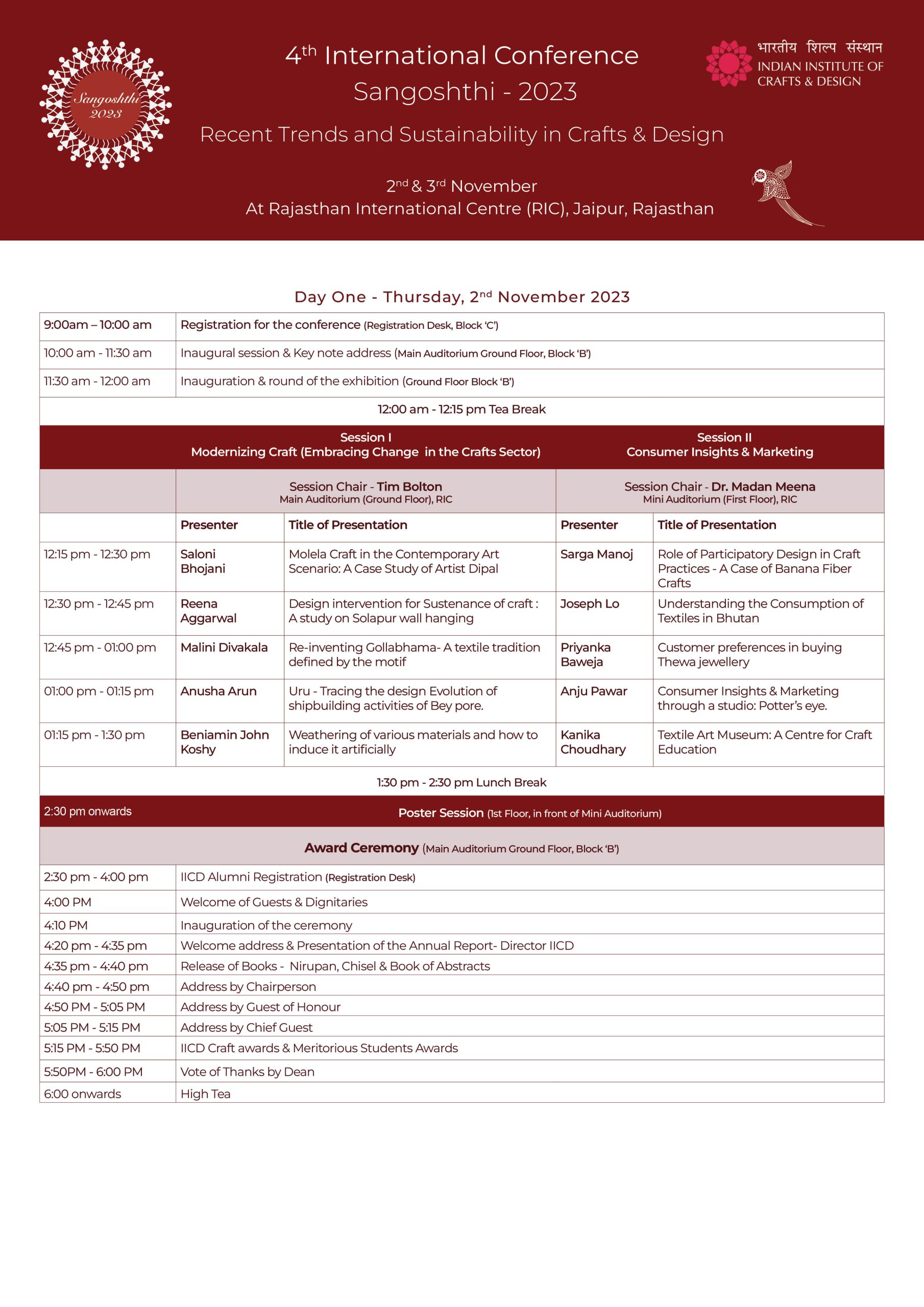 Conference Schedule & Registration – Design Institute in India, Arts ...